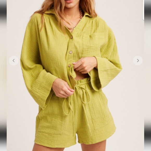 Listicle | Shorts | Sale Outfit Listicle Wasabi Cotton Gauze 2 Piece ...